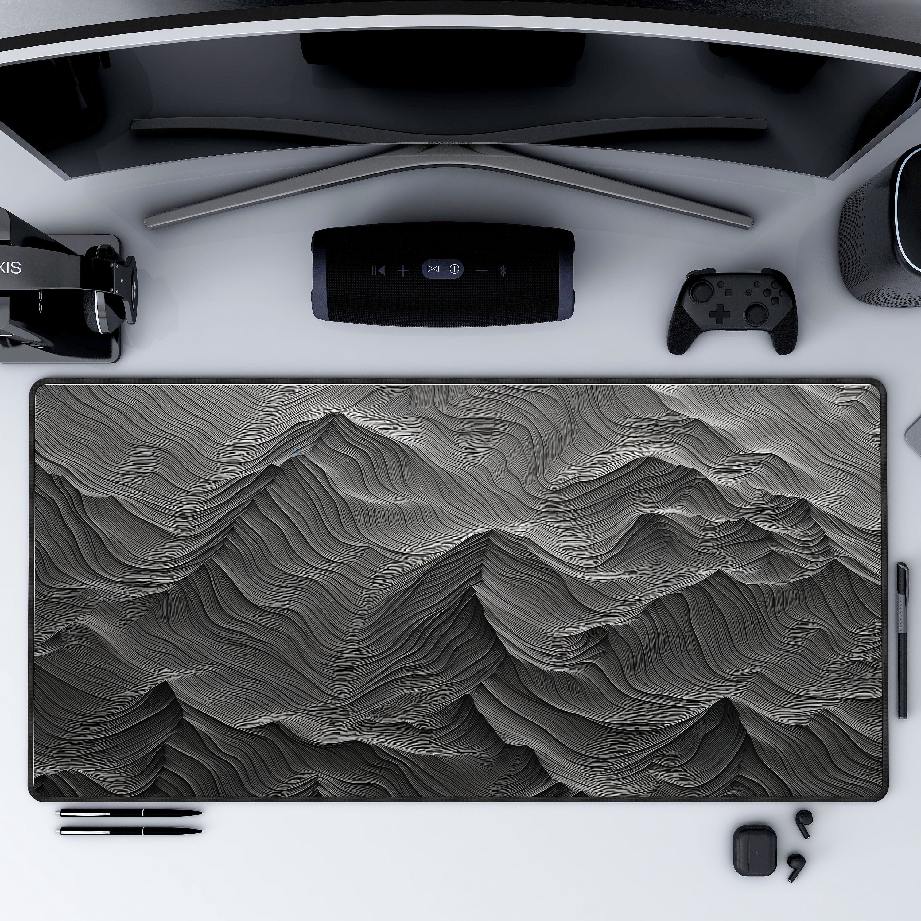 Topographic Desk Mat Black, Topographic Mouse Pad, Desk Mat Aesthetic ...