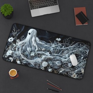 Goth Desk Mat With White Ghost Design, Spooky Deskmat for Home or ...