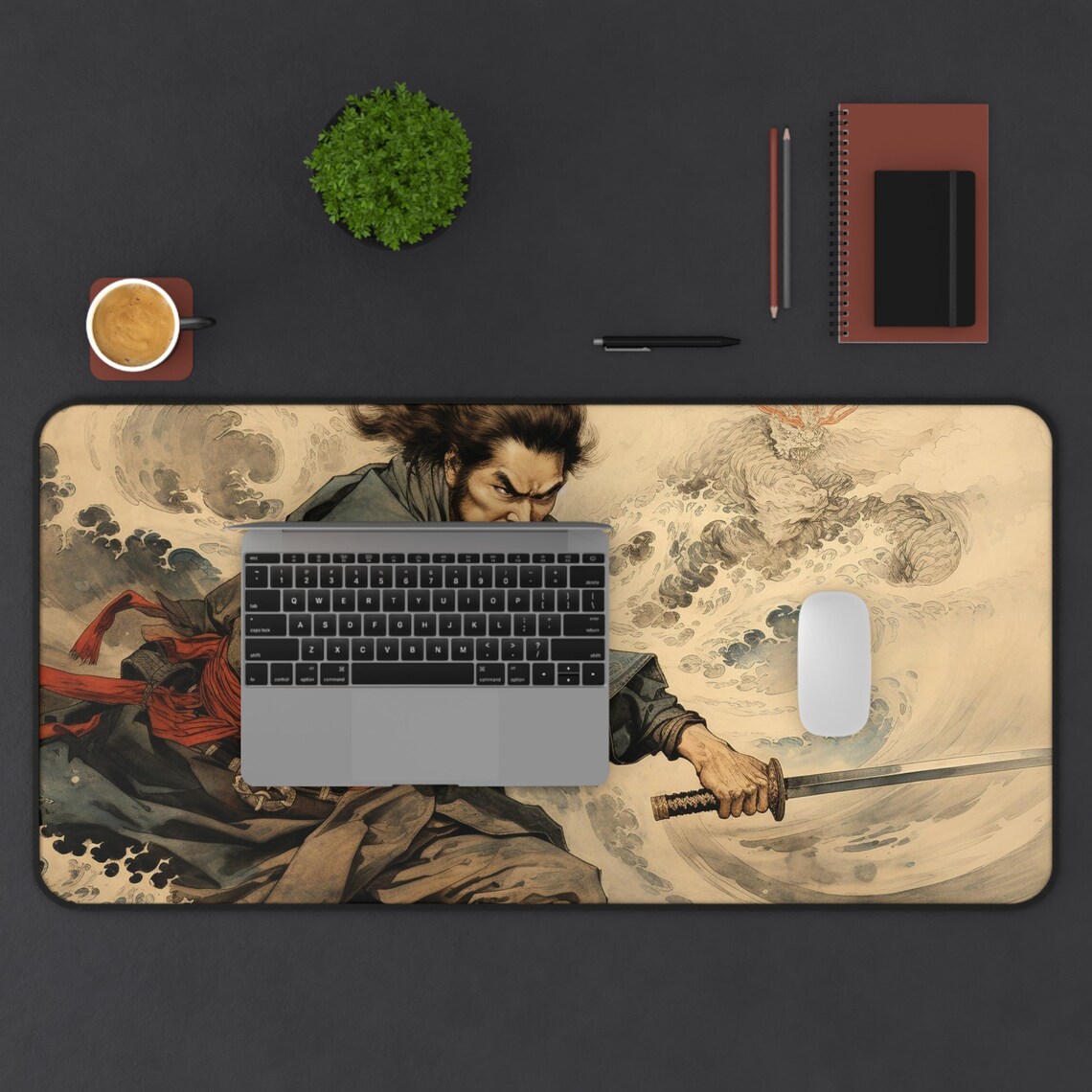 Japanese Desk Mat Samurai Handling a Sword Deskmat, Anime Desk Mat ...