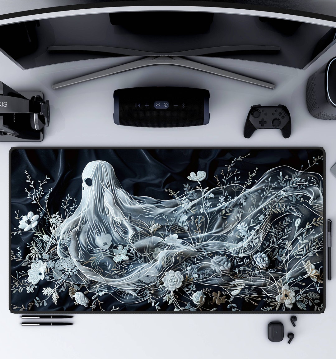 Goth Desk Mat With White Ghost Design, Spooky Deskmat for Home or ...