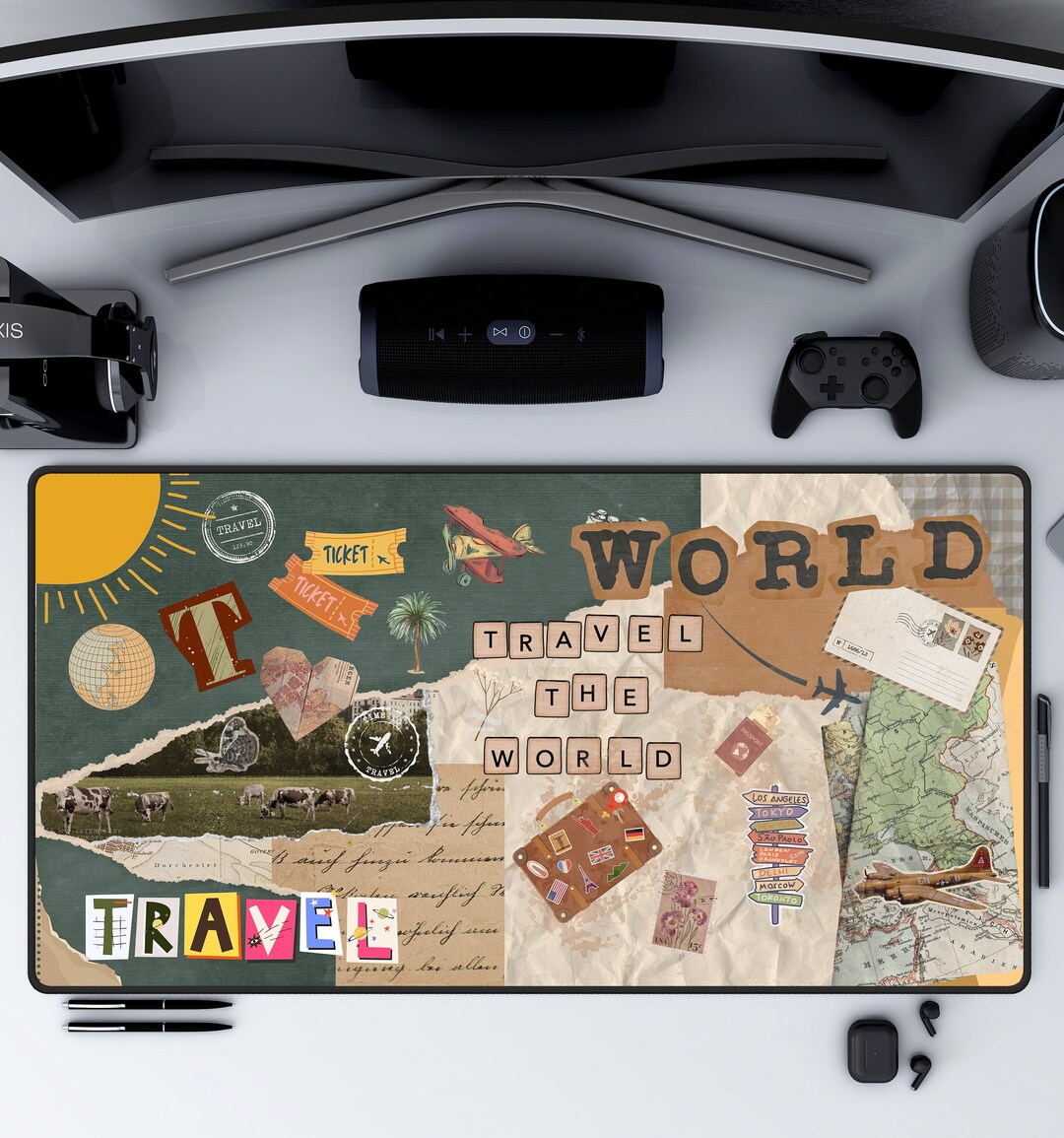 Vintage Travel Desk Mat, World Map Large Mouse Pad, Office Desk Decor ...