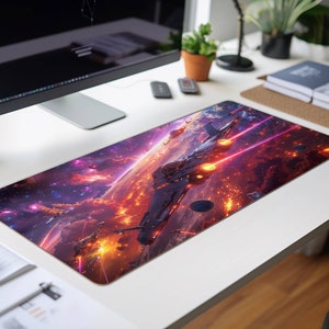 Epic Space Battle Desk Mat With Sleek Starships and Laser Blasts ...