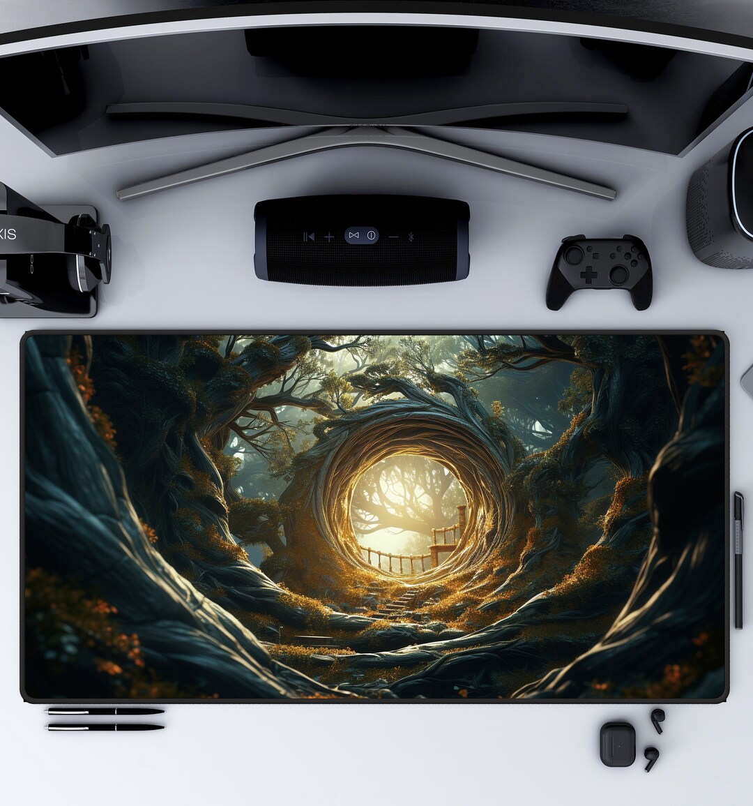 Fractal Desk Mat, Enchanted Forest Desk Mat, Mystical Tree Path Office ...