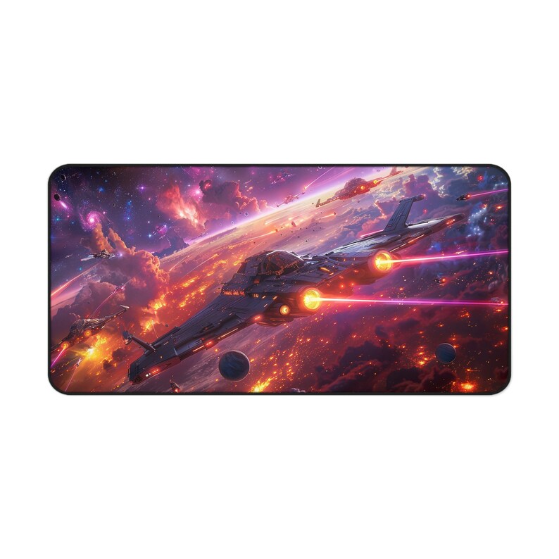 Epic Space Battle Desk Mat With Sleek Starships and Laser Blasts ...
