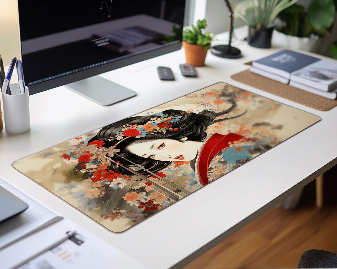 Japanese Desk Mat Geisha Floral Deskmat Gaming Desk Mat, Art Desk Mat ...
