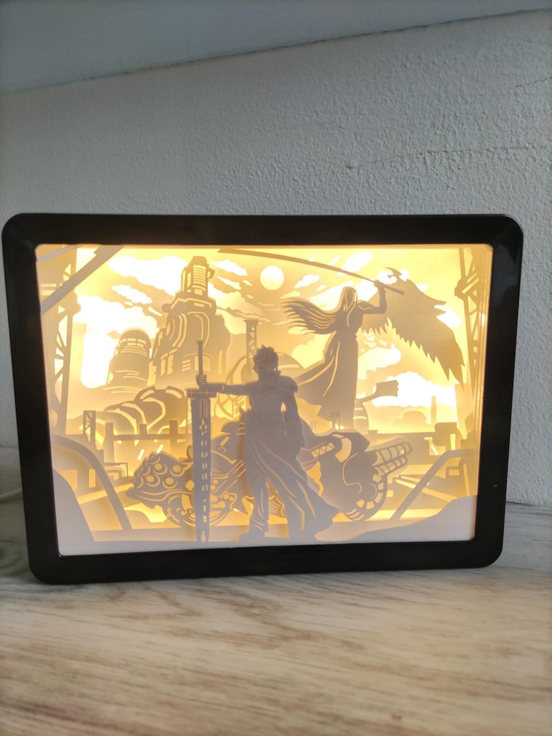 Final Fantasy 7 Light Box, Sephiroth and Cloud FF7 Lightbox, Paper Cut ...