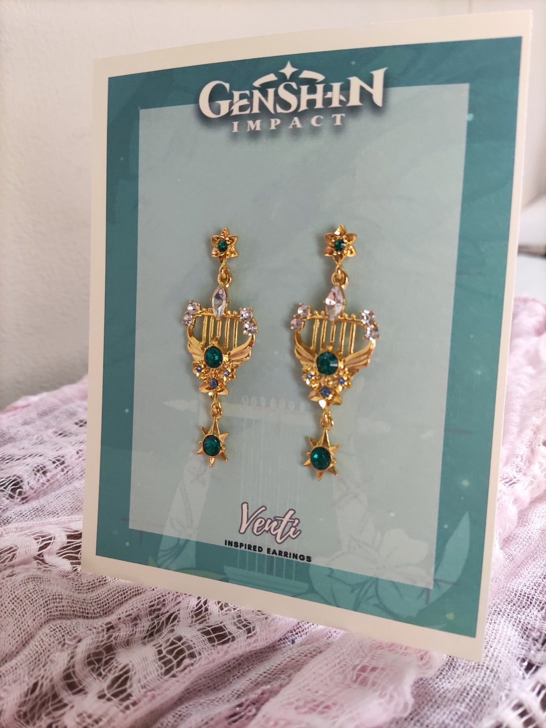 Venti Inspired Earrings, Genshin Earrings, Windborne Bard Character ...
