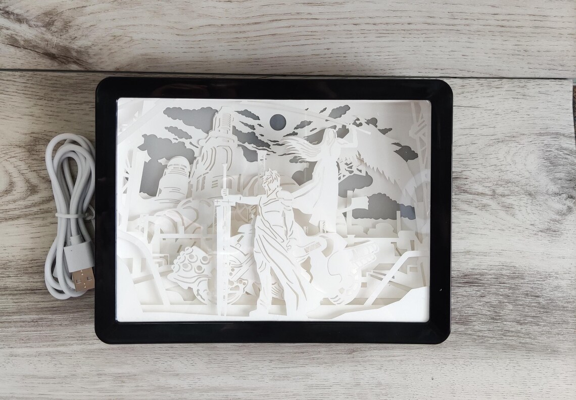 Final Fantasy 7 Light Box, Sephiroth and Cloud FF7 Lightbox, Paper Cut ...