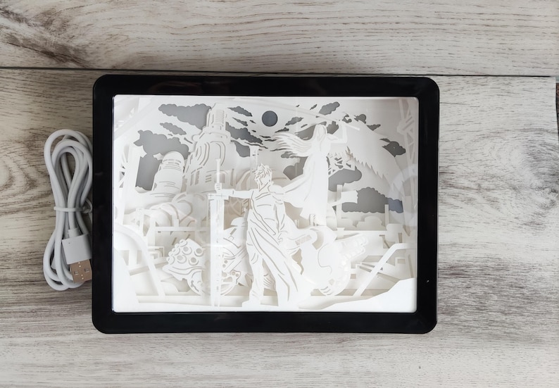 Final Fantasy 7 Light Box, Sephiroth and Cloud FF7 Lightbox, Paper Cut ...