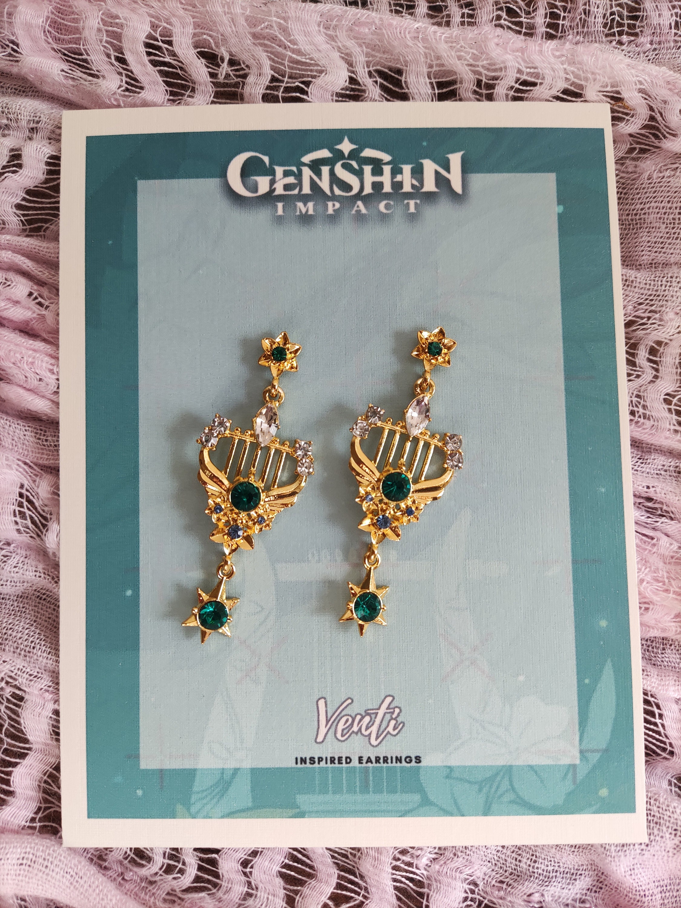 Venti Inspired Earrings, Genshin Earrings, Windborne Bard Character ...