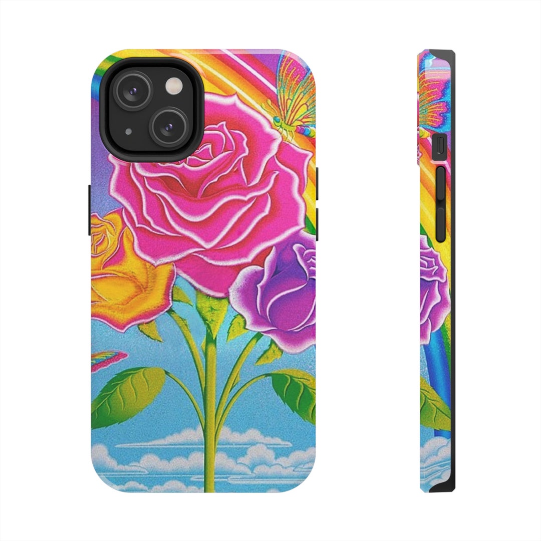90s Nostalgia Lisa Frank Inspired Vibrant Rainbow Roses and Butterfly ...