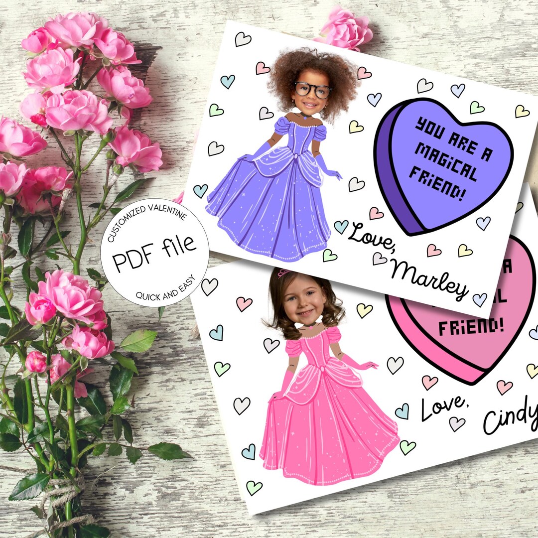 Digital PDF Download Princess Themed Valentines Personalized for Girls ...