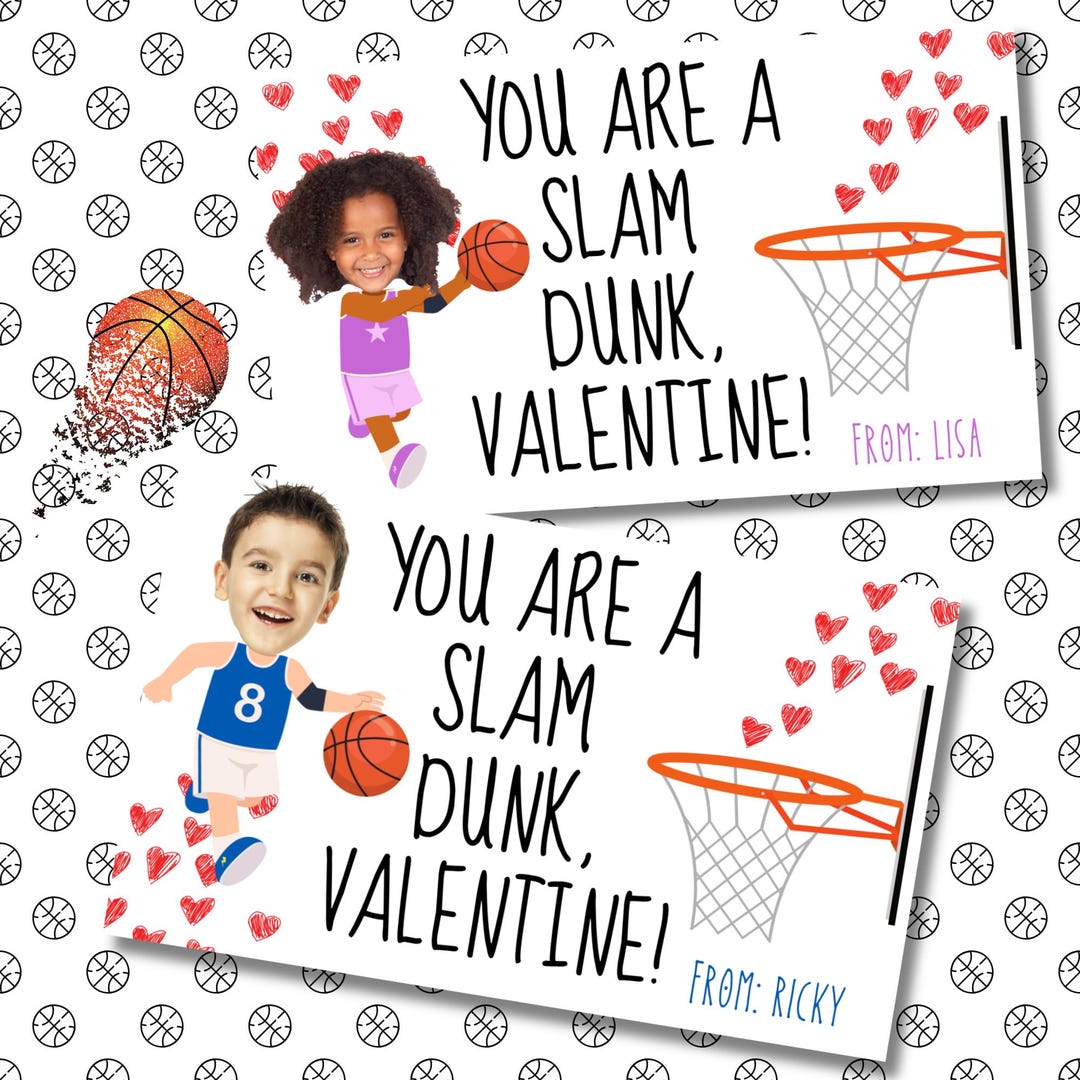 Basketball Custom Photo Valentine Personalized Photo Valentine Card ...