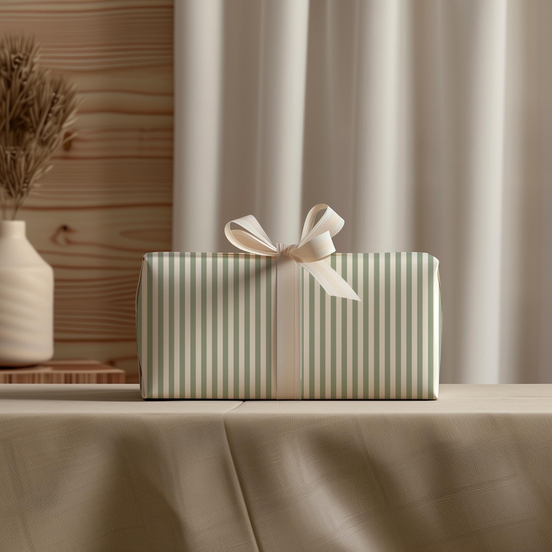 Sage Green Pinstripe Gift Wrap, Christmas Wrapping Paper - Etsy