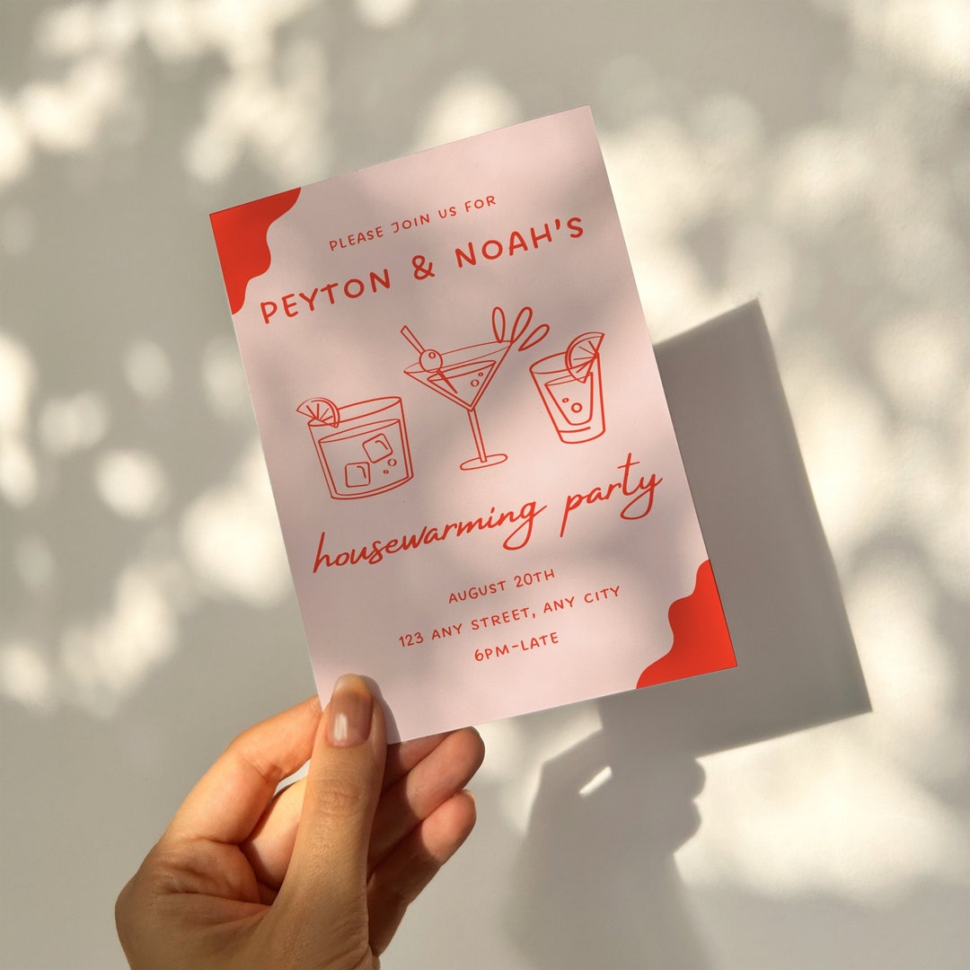 Plantilla de invitación de inauguración de la casa en rojo y rosa ...