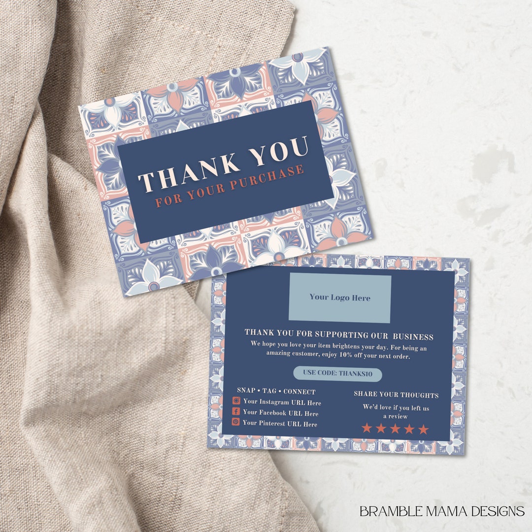 Blue and Orange Tile Business Thank You Card Template Canva, Editable 5 ...