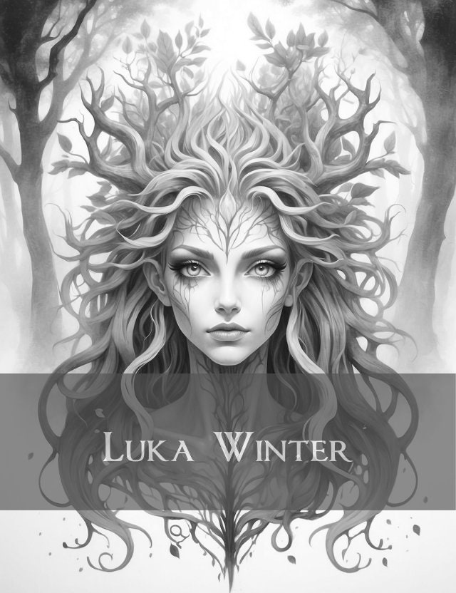 Dryads and Ents 30 Magical Grayscale Coloring Pages Dryad, Ent Fantasy ...