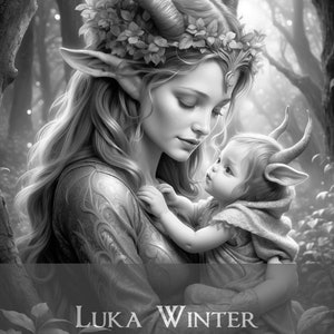 Happy Fauns | 30 Magical Grayscale Coloring Pages | Fantasy Art | Faun ...