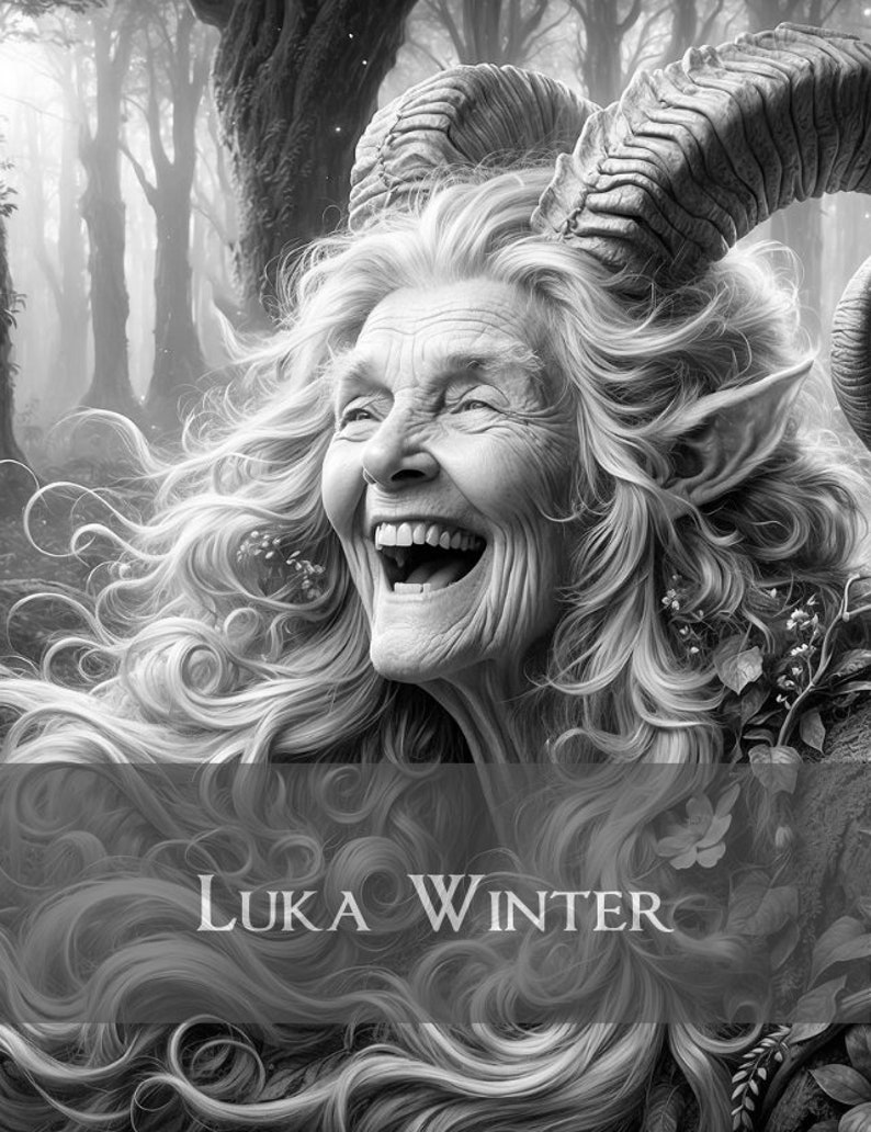 Happy Fauns | 30 Magical Grayscale Coloring Pages | Fantasy Art | Faun ...