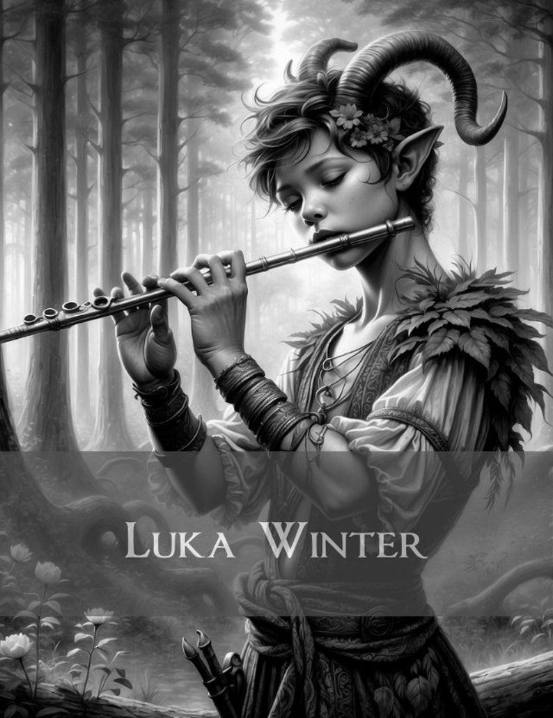 Happy Fauns | 30 Magical Grayscale Coloring Pages | Fantasy Art | Faun ...