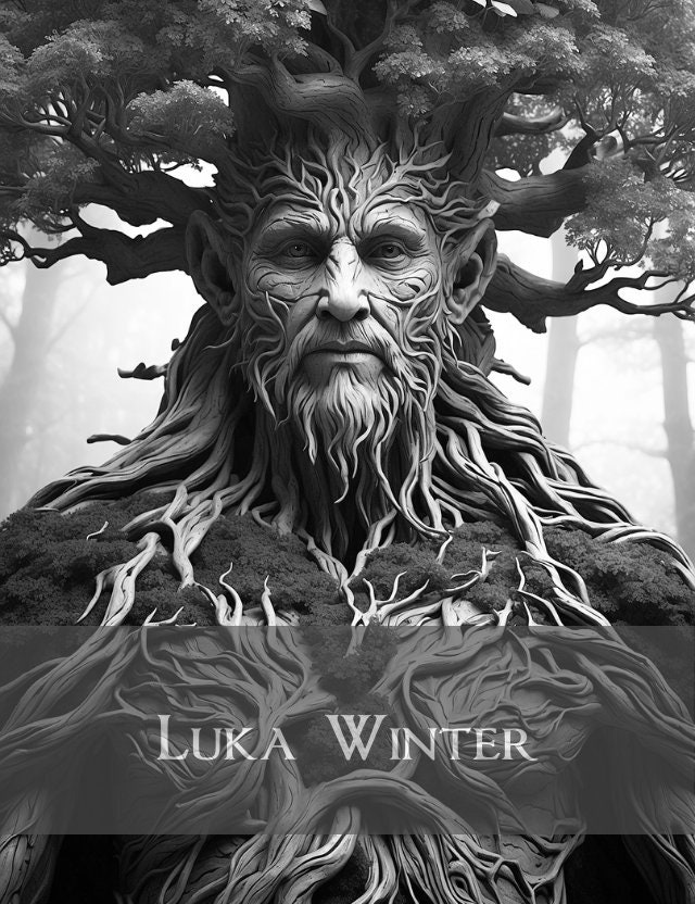 Dryads and Ents 30 Magical Grayscale Coloring Pages Dryad, Ent Fantasy ...