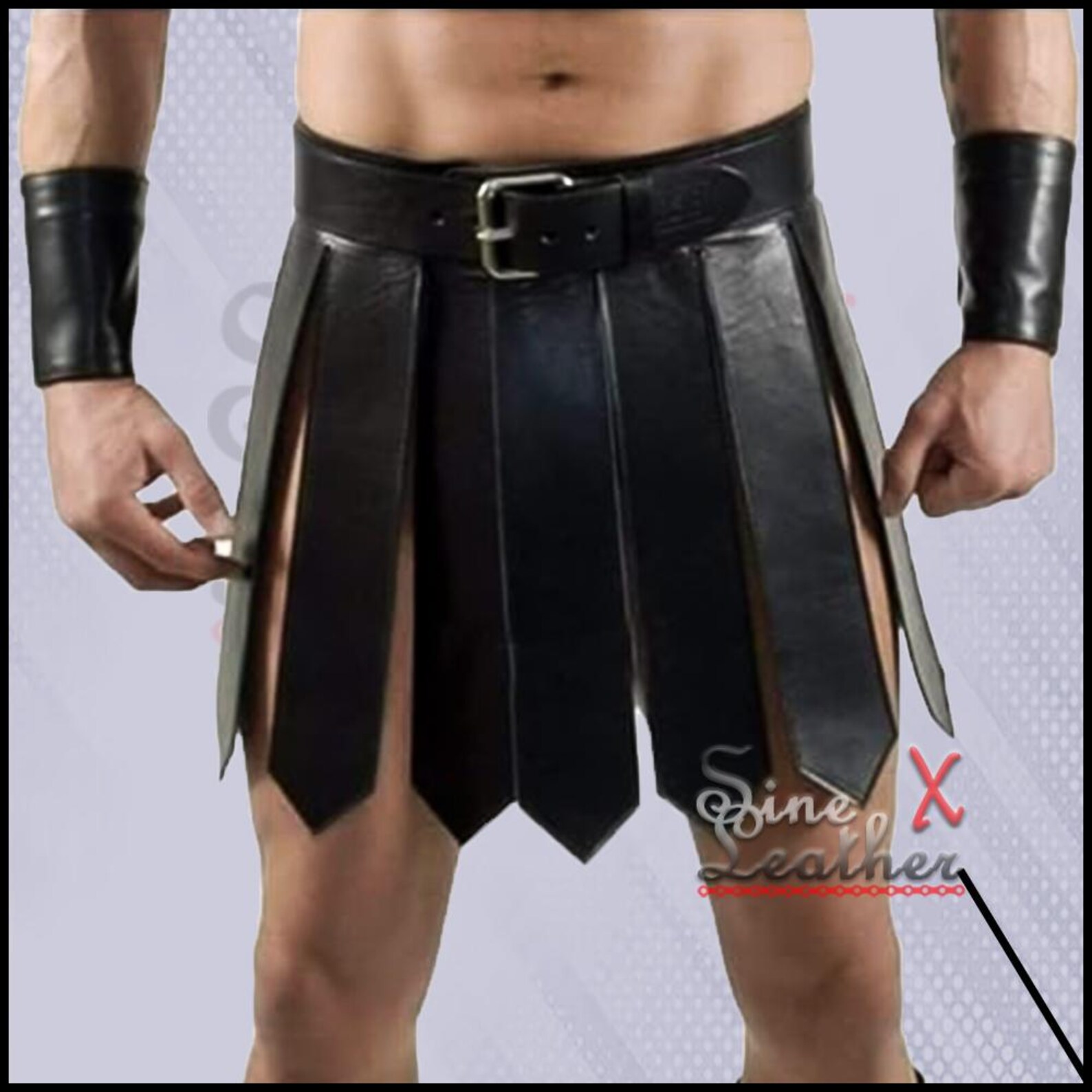 Men's Genuine Black Leather Warrior Kilt With Wrist Cuff Stylish Latest ...
