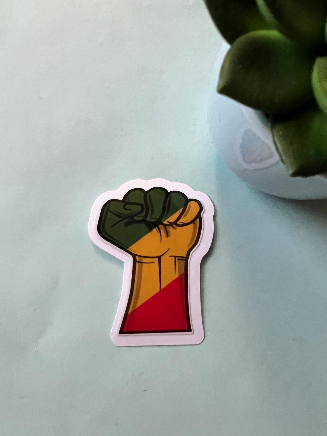 Raised Fist in Green, Yellow and Red Sticker (laminated and Easy Peel ...