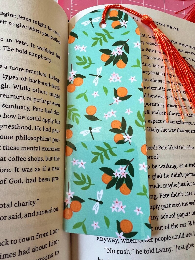 Oranges and Dragonfly Bookmark With Tassel - Etsy