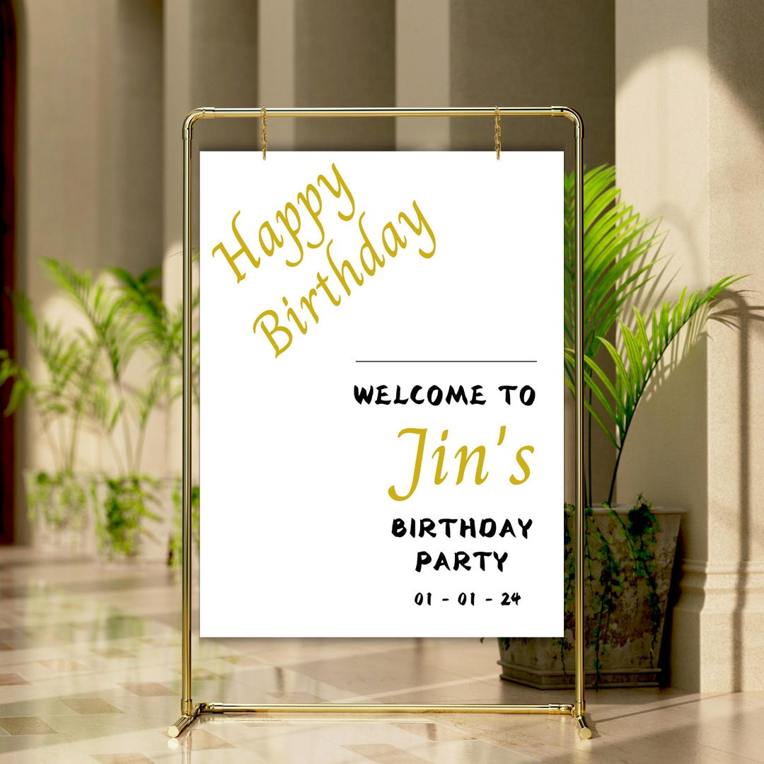 Gold Minimalist Happy Birthday Welcome Sign | Editable Party Decoration ...