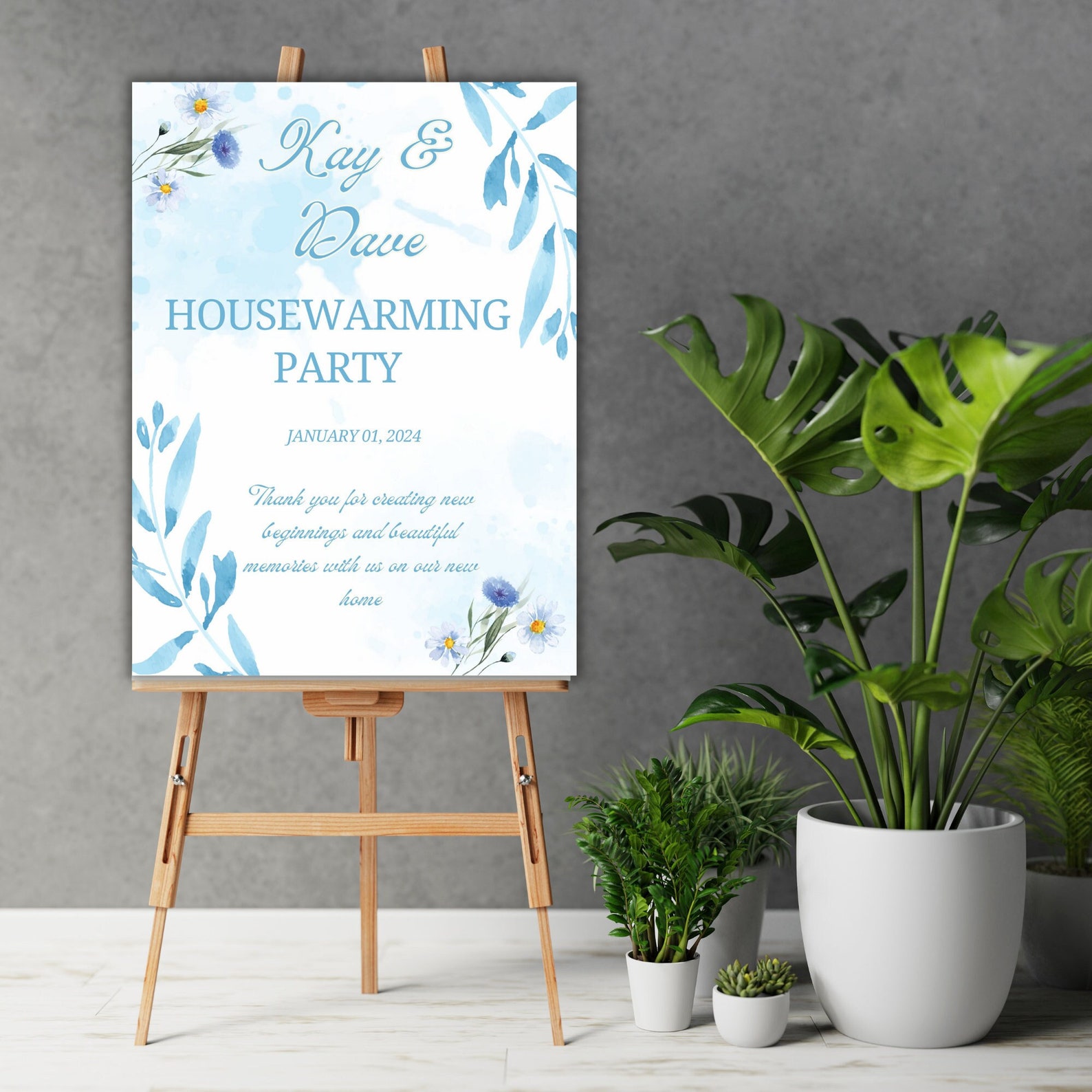 Editable Housewarming Welcome Sign: Minimalist Blue Floral (digital ...