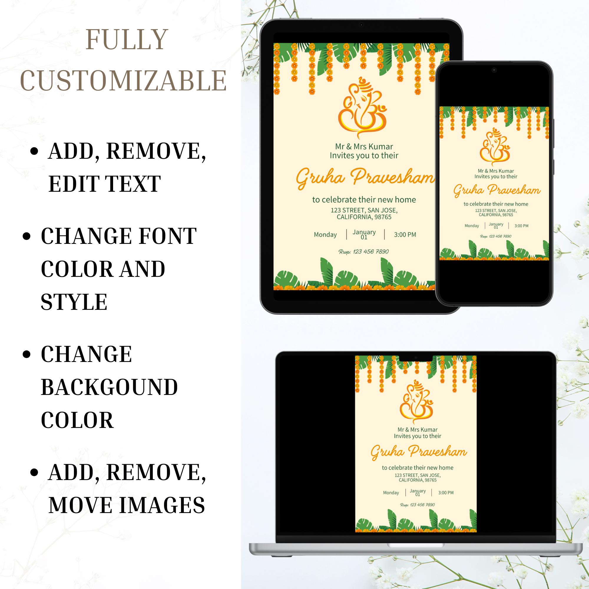 Digital Gruhapravesam Invitation: Indian Housewarming Invite (editable ...