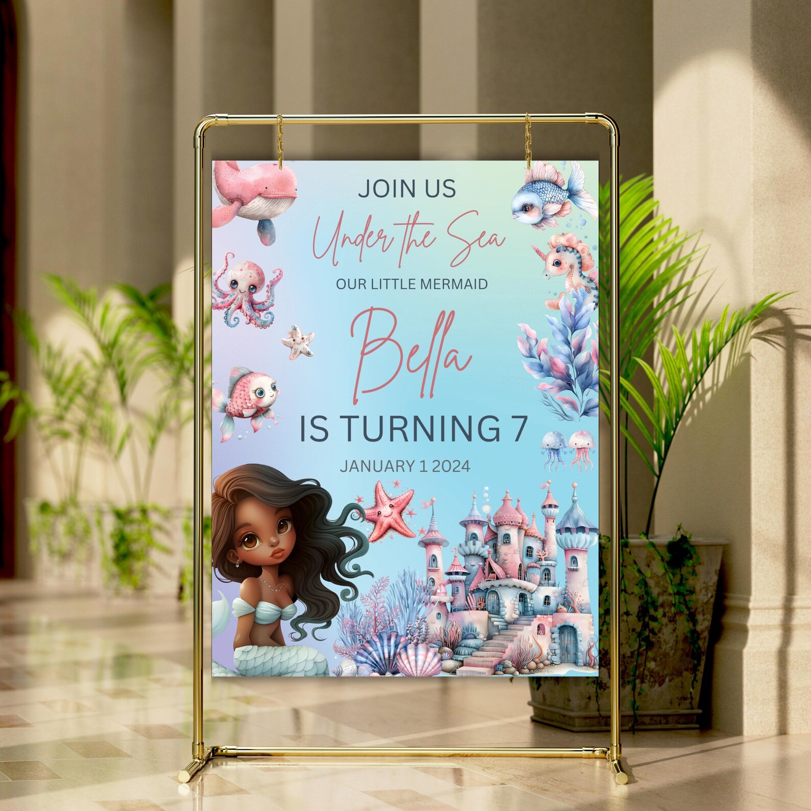 Editable Mermaid Birthday Welcome Sign: Under the Sea Party (digital ...