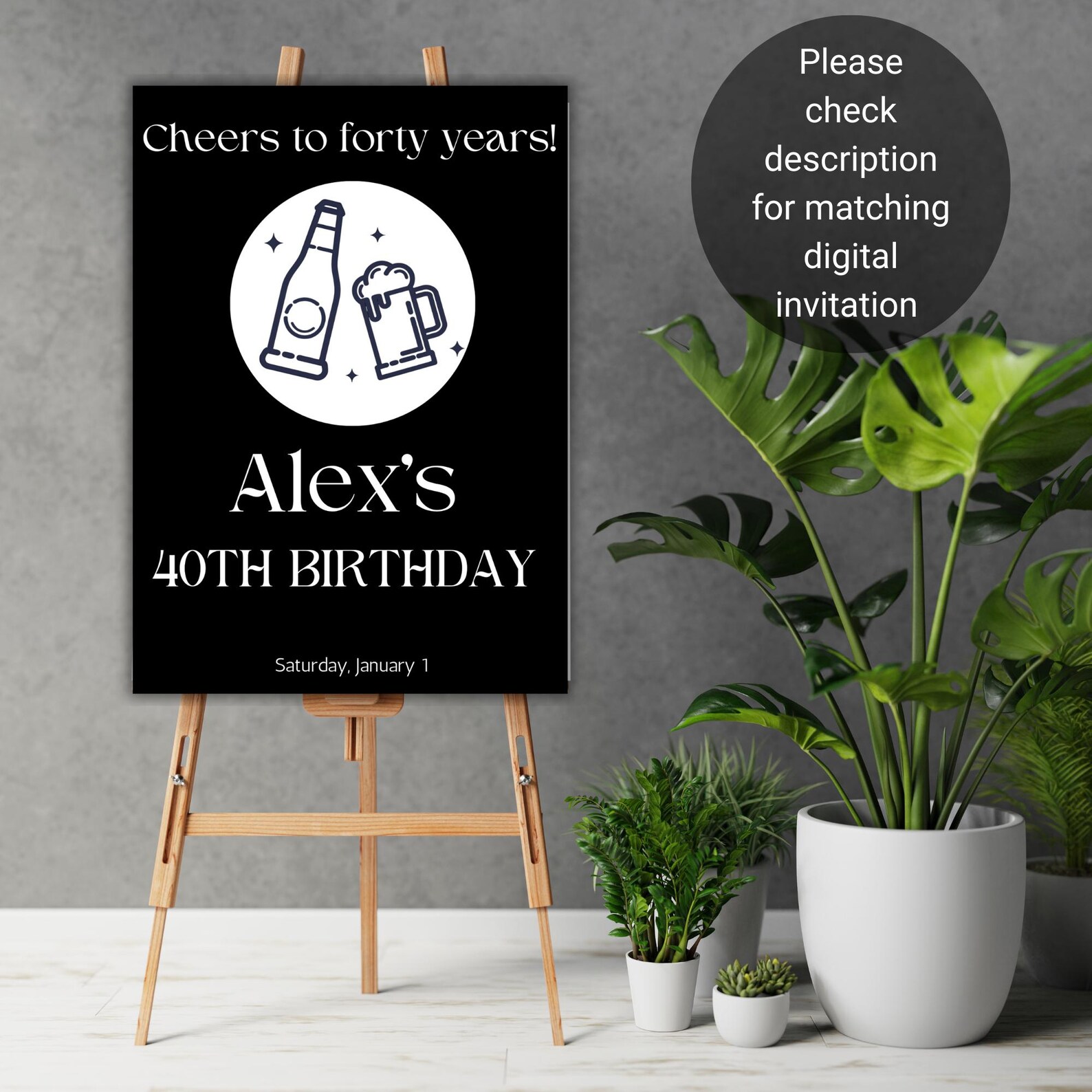Cheers to 40 Years Sign, 40th Birthday Party Decoration, Editable Canva ...