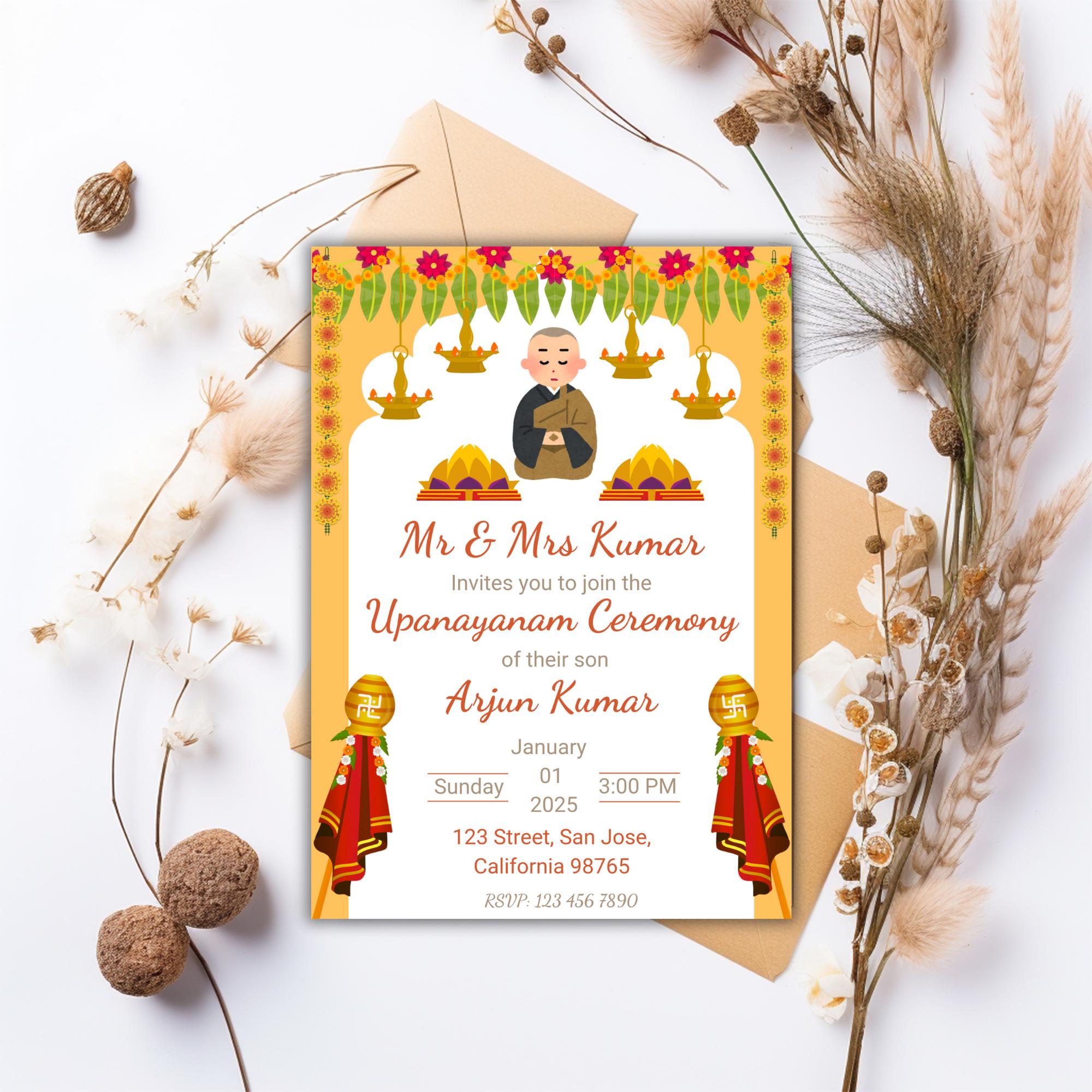 Upanayanam Invitation, Thread Ceremony, Janeu Ceremony Invitation ...