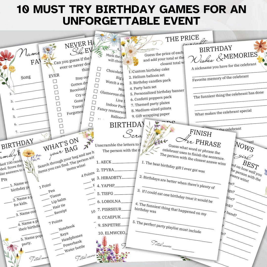 Adult Birthday Games Bundle: 10 Printable Party Games (digital Download ...
