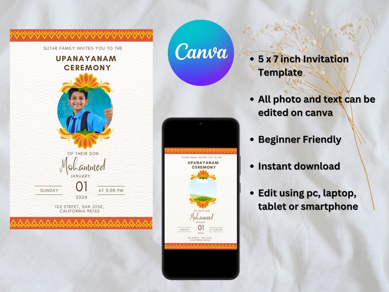 Editable Upanayanam Ceremony Invitation, Thread Ceremony Invite ...