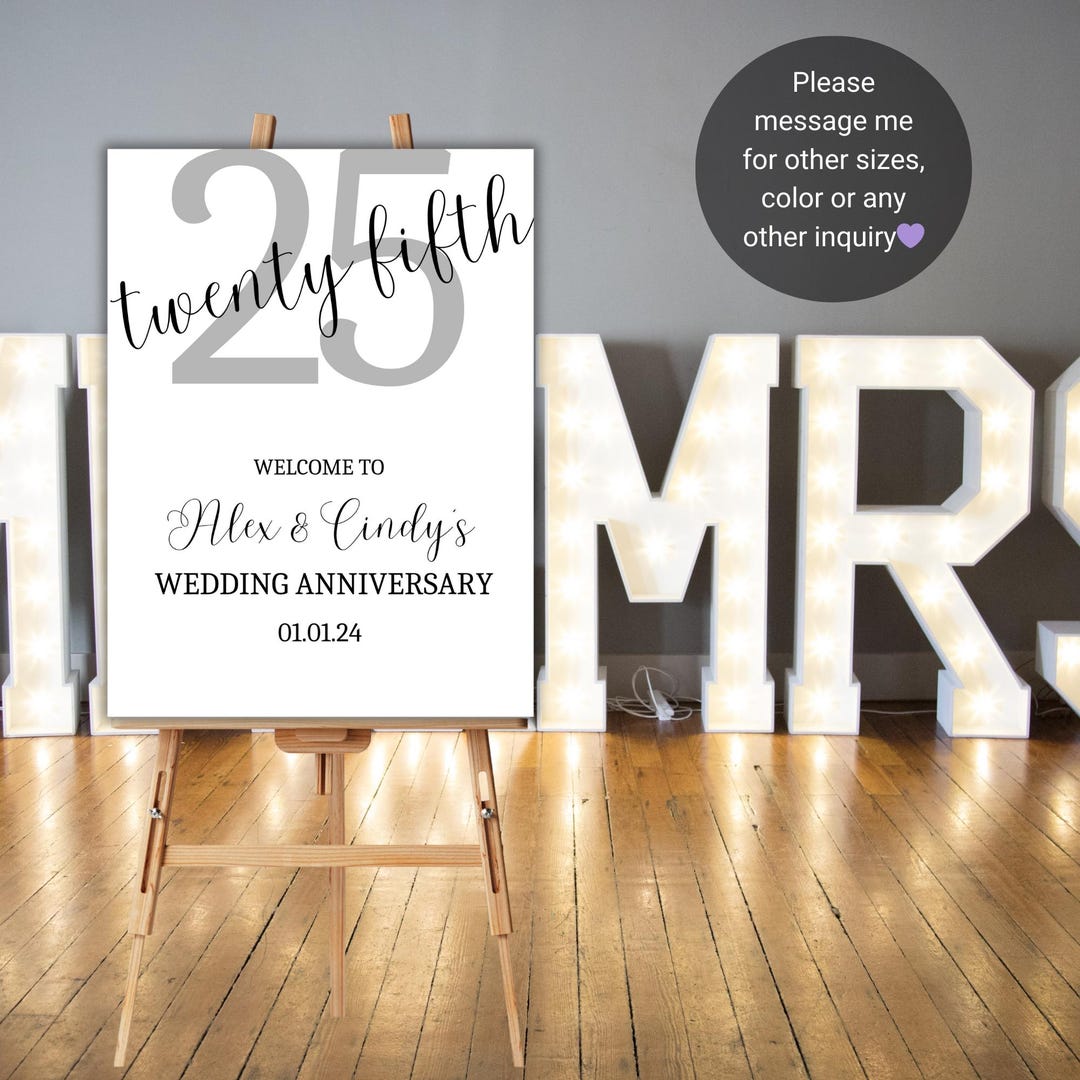 Editable 25th Wedding Anniversary Welcome Sign Template, Silver ...