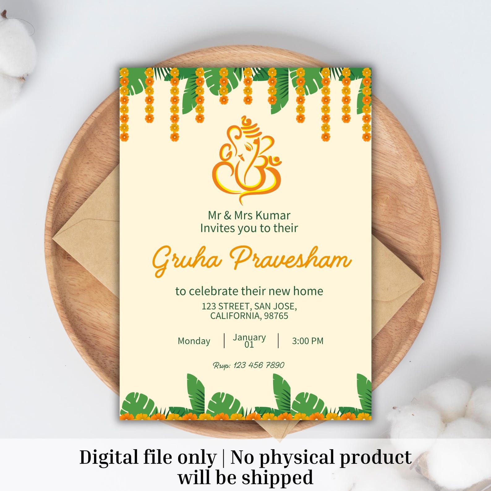 Digital Gruhapravesam Invitation: Indian Housewarming Invite (editable ...