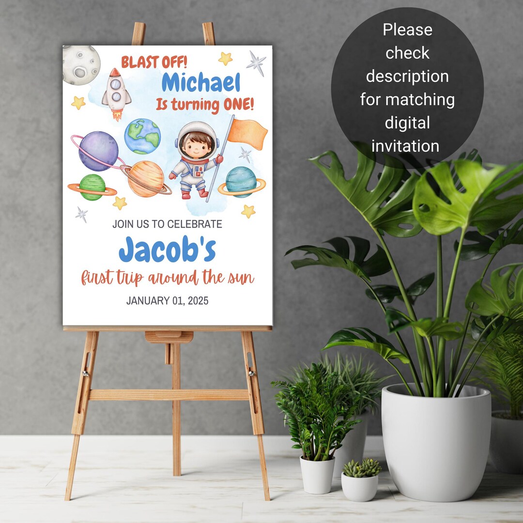 Space Birthday Welcome Sign | Astronaut First Trip Around the Sun ...