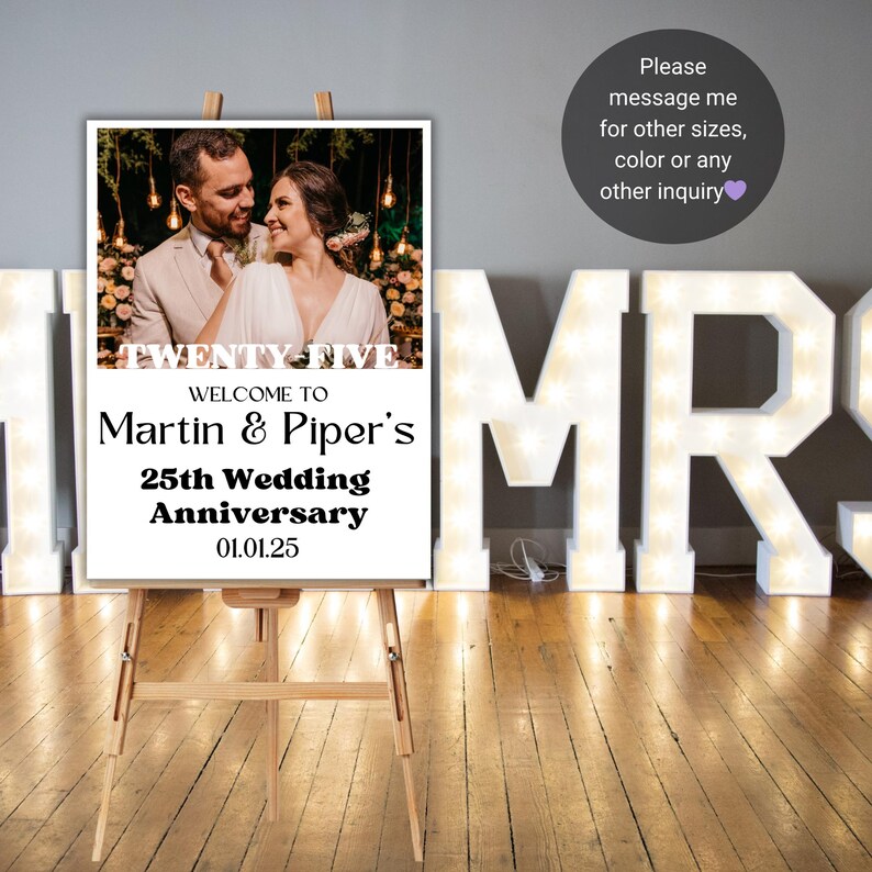 25th Wedding Anniversary Photo Welcome Sign, Silver Wedding Party Decor ...