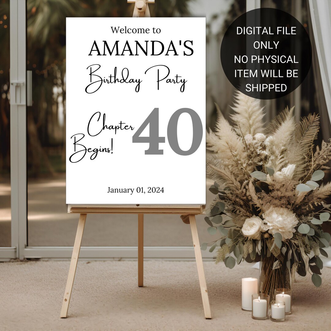 Forty Birthday Sign, 40th Birthday Poster, Fortieth Welcome Board ...