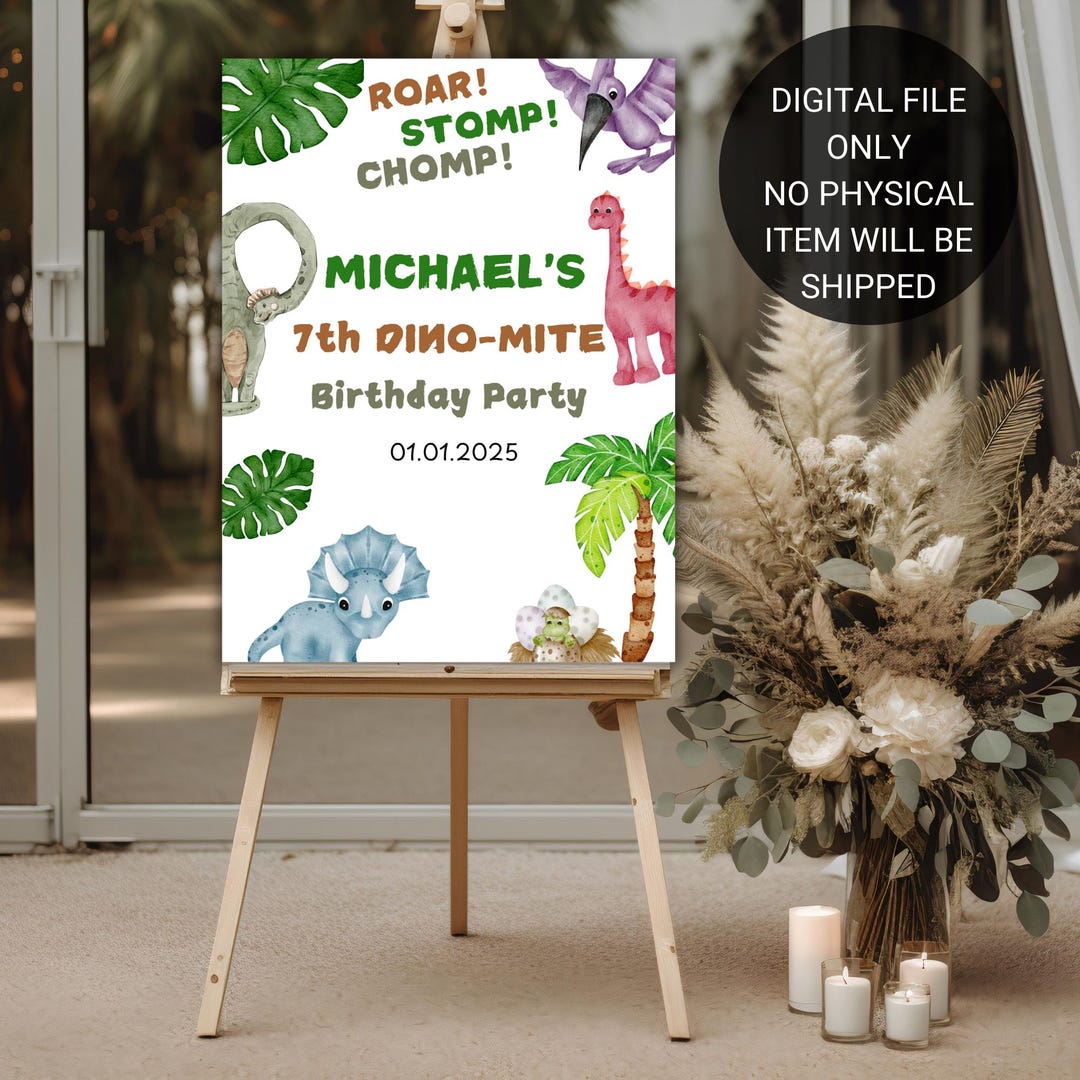 Dinosaur Welcome Sign Editable Template, Dinosaur Birthday Signage ...