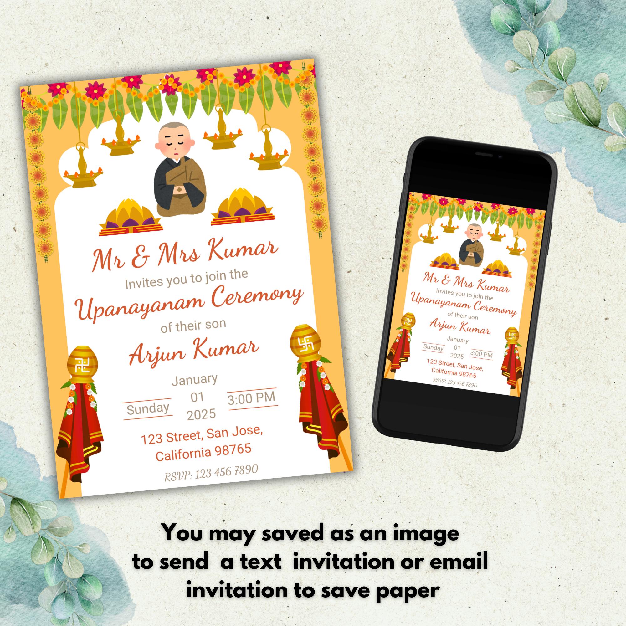 Upanayanam Invitation, Thread Ceremony, Janeu Ceremony Invitation ...
