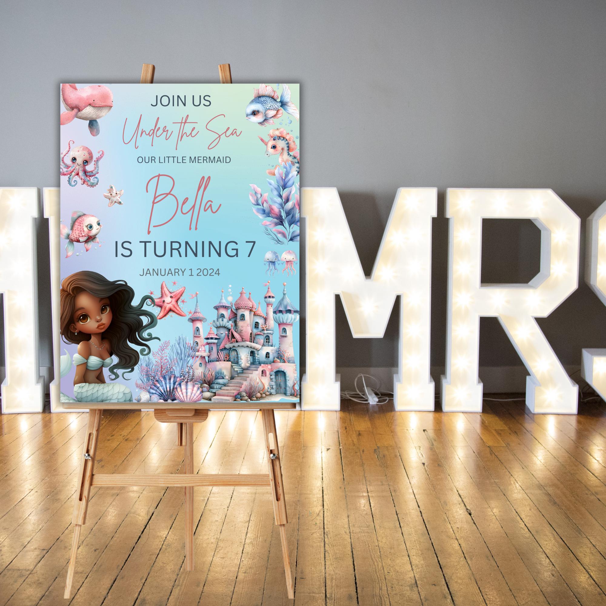 Editable Mermaid Birthday Welcome Sign: Under the Sea Party (digital ...