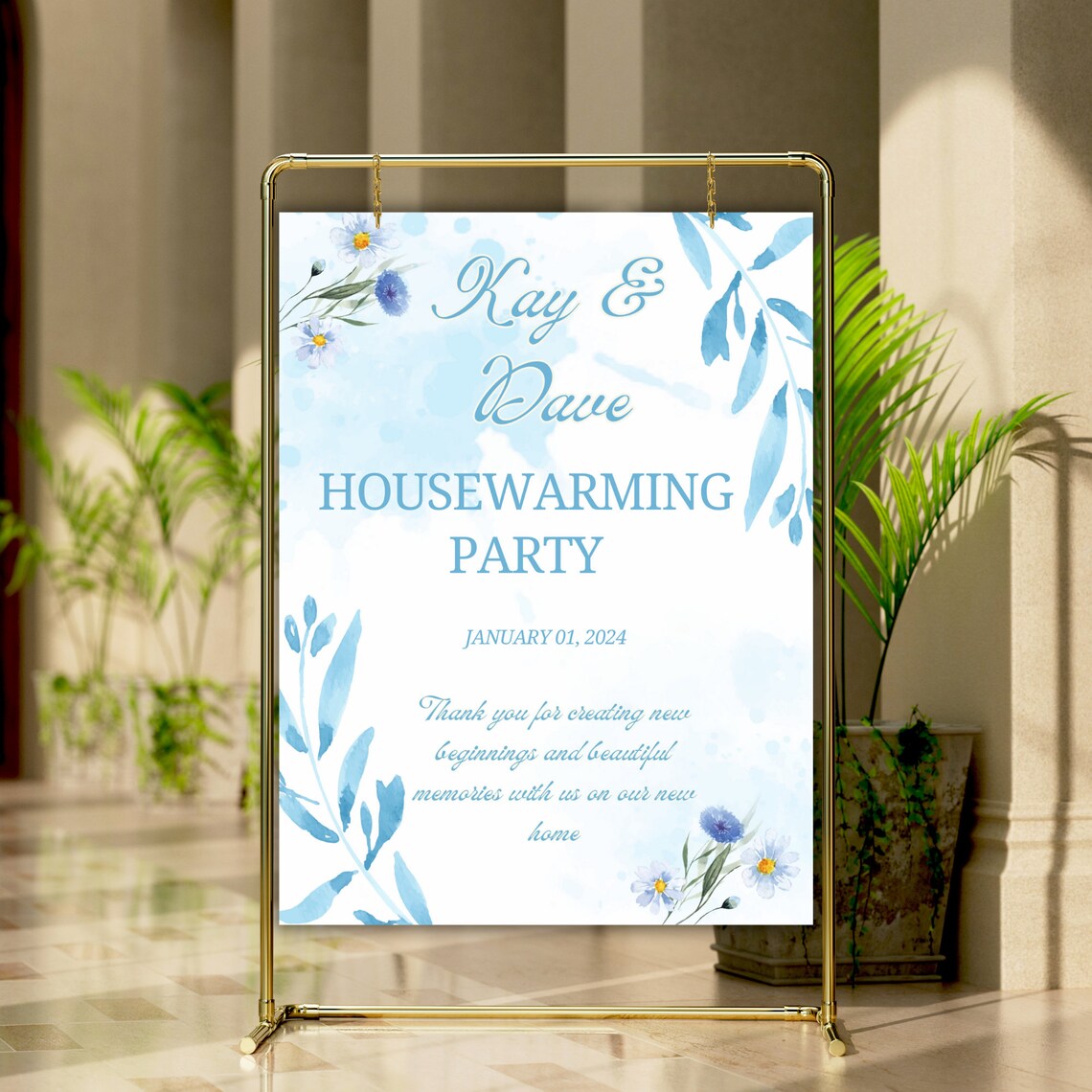Editable Housewarming Welcome Sign: Minimalist Blue Floral (digital ...
