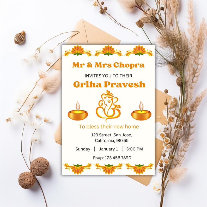 Griha Pravesh Invitation: Indian Housewarming, Editable Pooja Invite ...