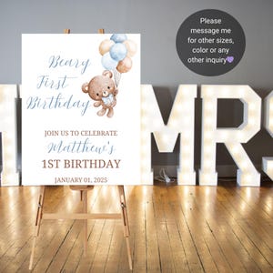 Beary First Birthday Welcome Sign: Teddy Bear Party (digital Download ...
