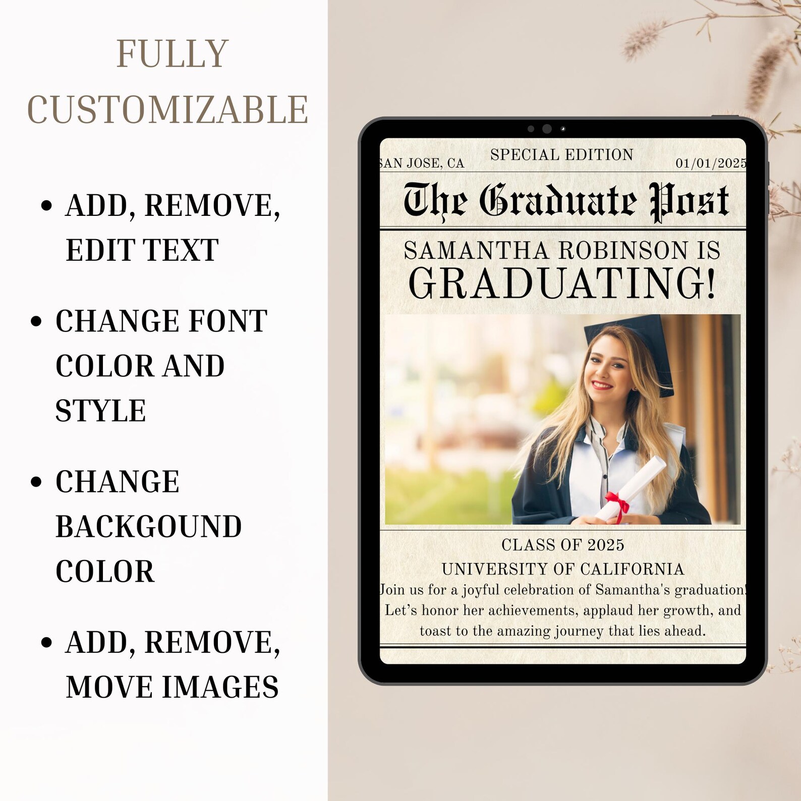 Newspaper Graduation Announcement Sign: College Graduation Party ...