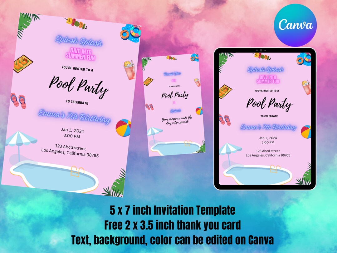Pool Party Invitation Birthday Invitation Digital Pool Party Invitation ...