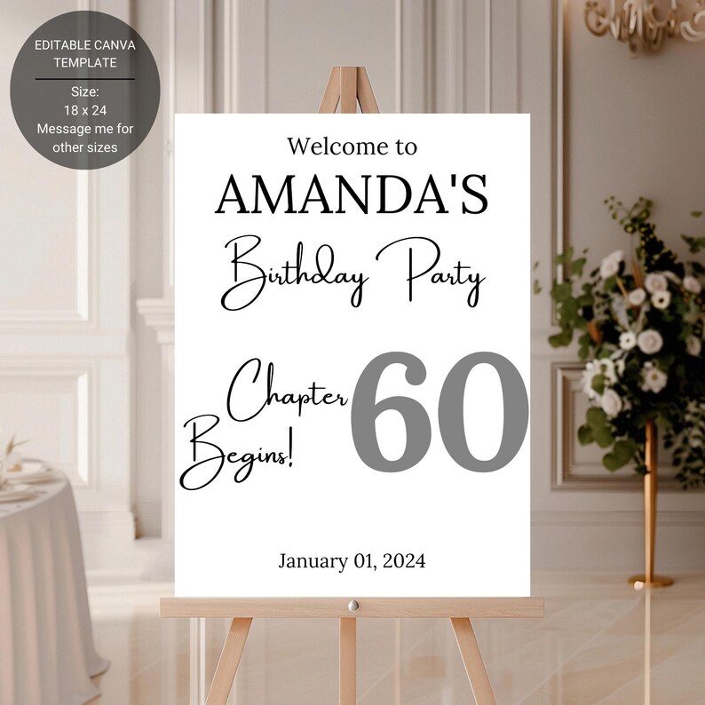 60th Welcome Sign Template, Black and White Male 60th Birthday, 60th ...